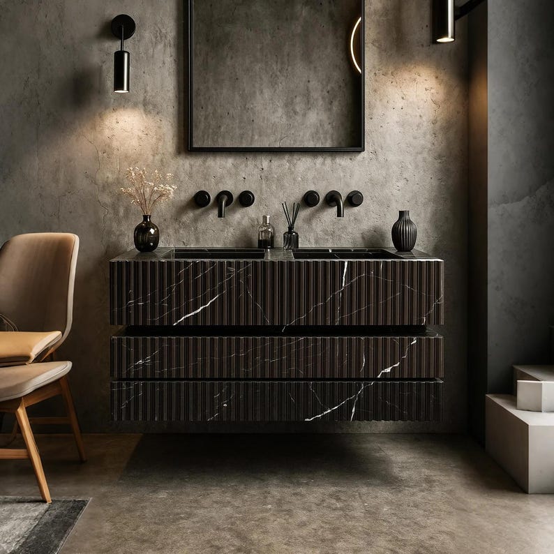 Nero Marquina Marble Vanity Top With Drawer - Contemporary Style - Etsy