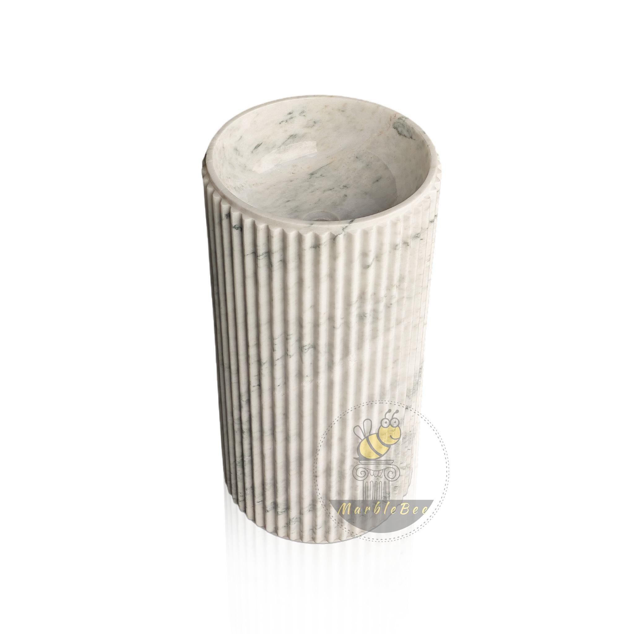 Carrara Marble Fluted Pedestal Sink: Unique Bathroom Fixture - Etsy