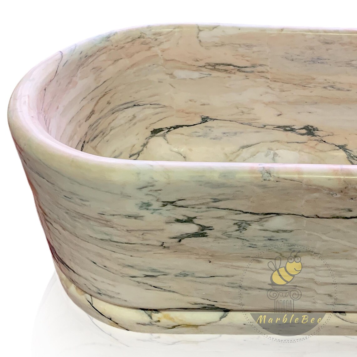 Calacatta Rosa Marble Bathtub: Contemporary Style, Pink Veining ...