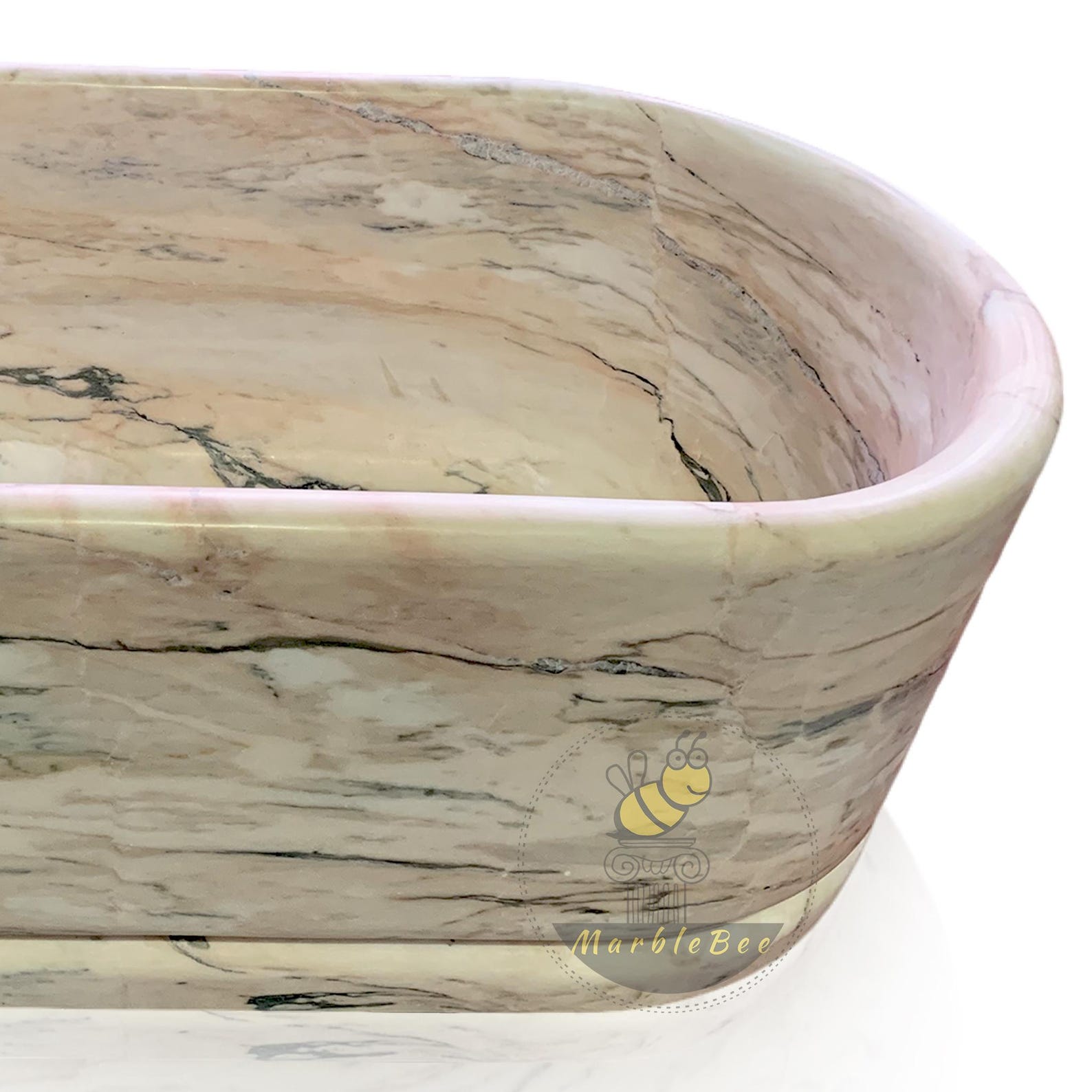 Calacatta Rosa Marble Bathtub: Contemporary Style, Pink Veining ...