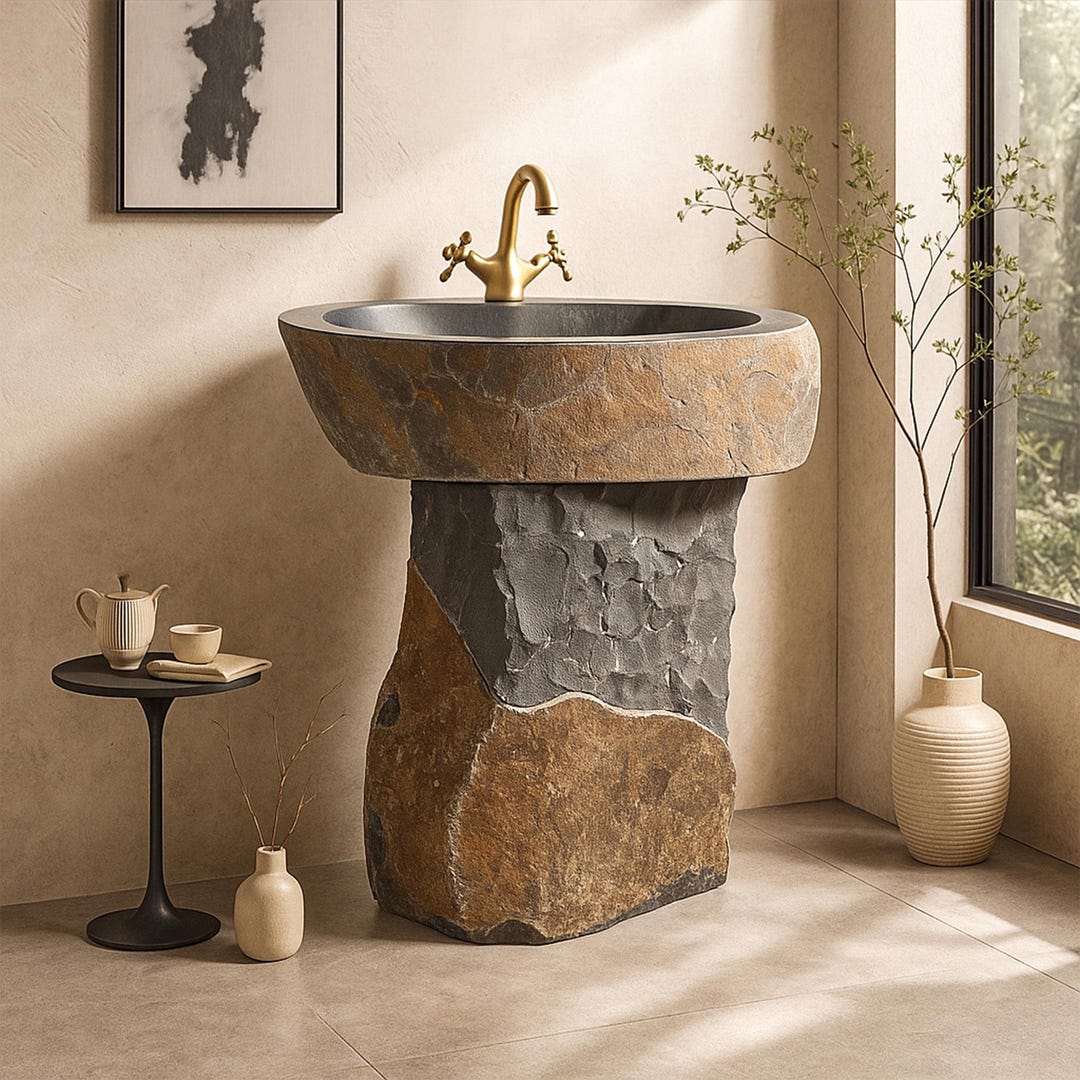 Modern Stone Pedestal Sink: Contemporary Bathroom Fixture - Etsy
