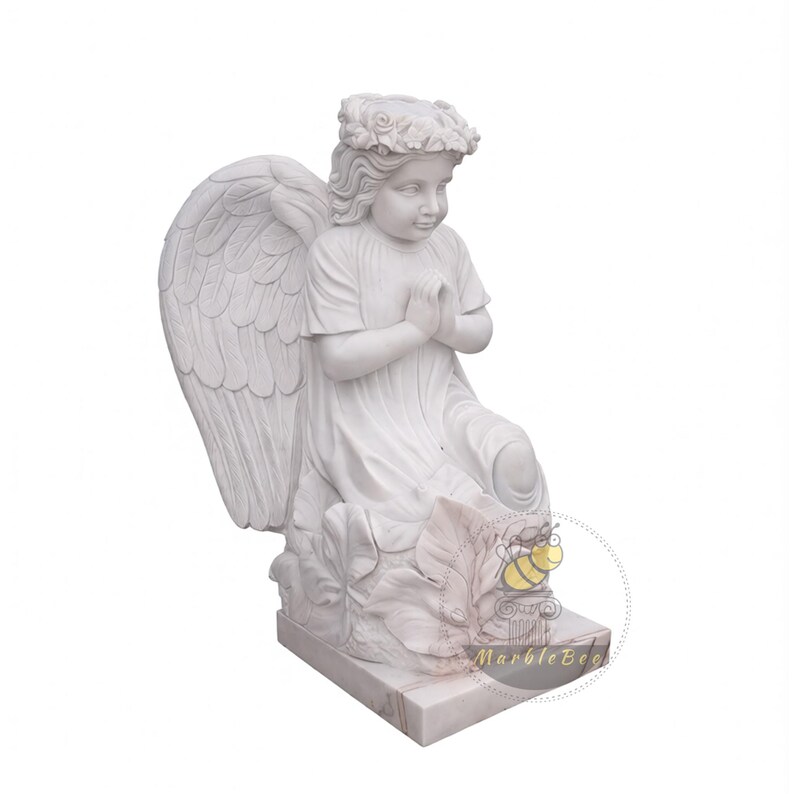 Angel Marble Statue of Kneeling Angel White Marble - Etsy
