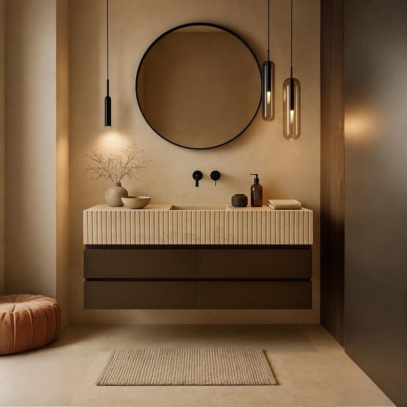 Roman Travertine Marble Top Bathroom Vanity - Etsy