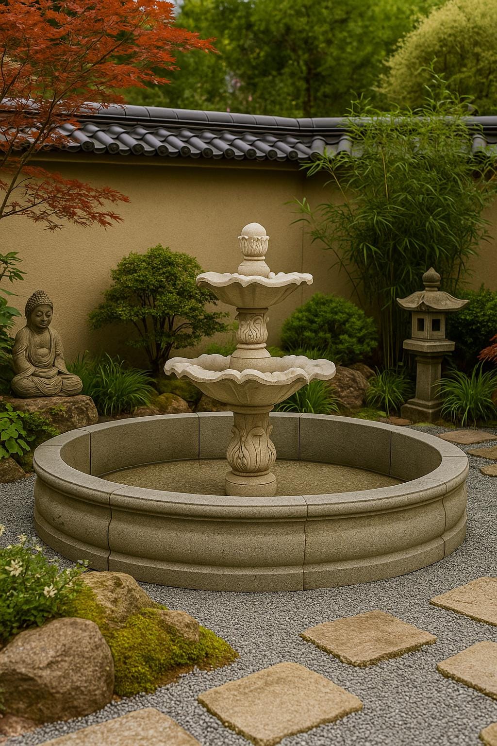 Two-tier Sandstone Fountain: Small Garden Courtyard Water Feature - Etsy