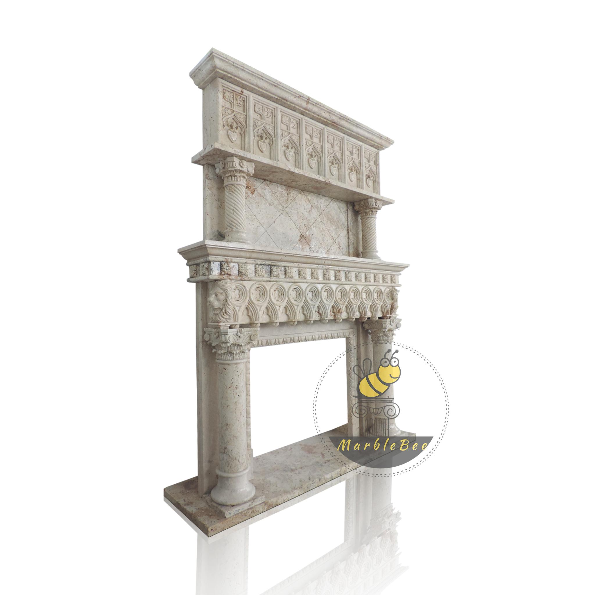 Elegant 10 Ft High Travertine Fireplace Surround With Column Decor - Etsy
