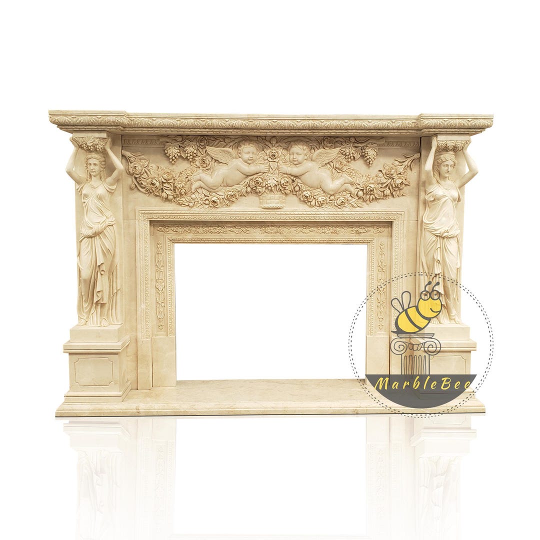Beige Marble Mantel With Angel Carvings - Etsy