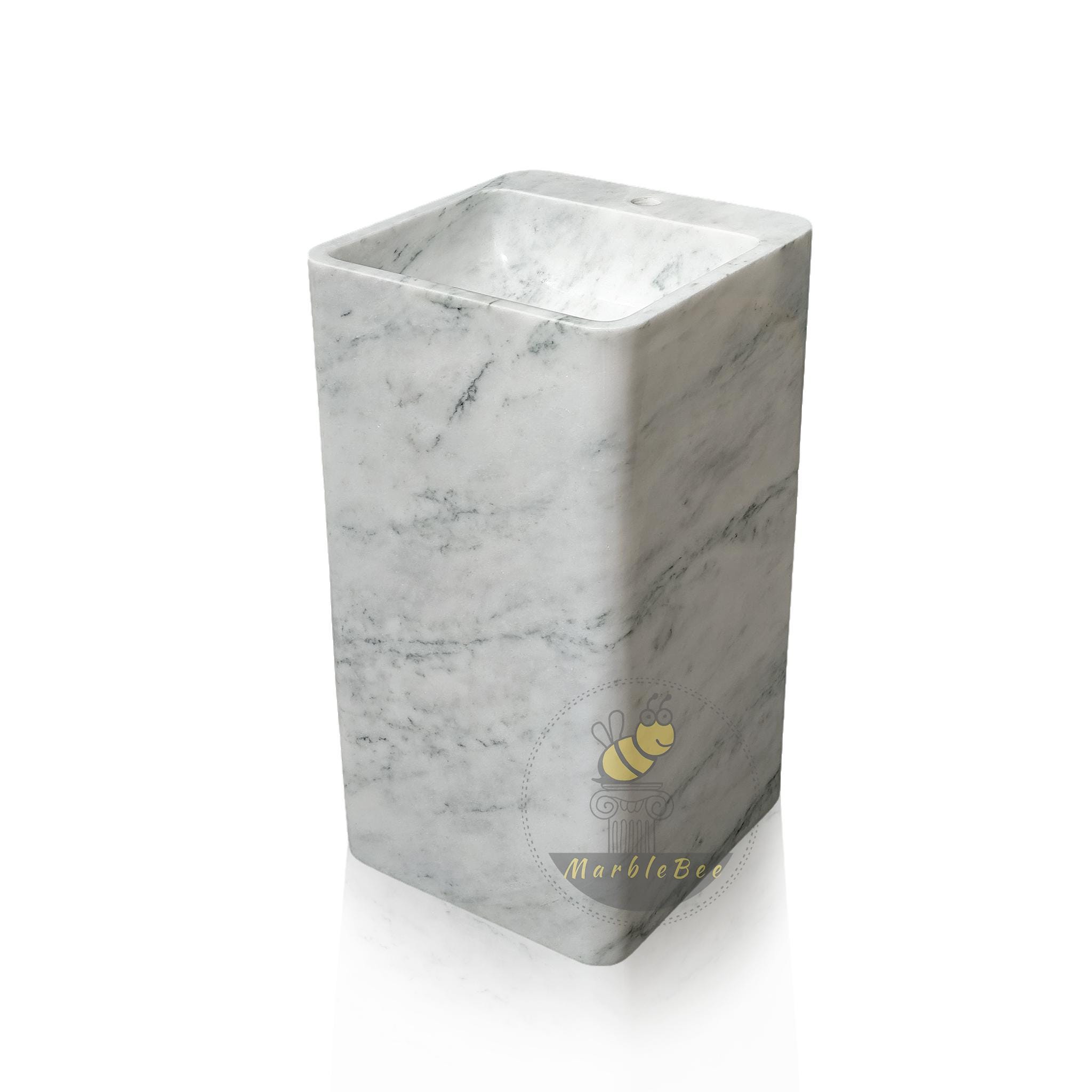 Carrara White Marble Pedestal Sink: Modern Bathroom Fixture - Etsy