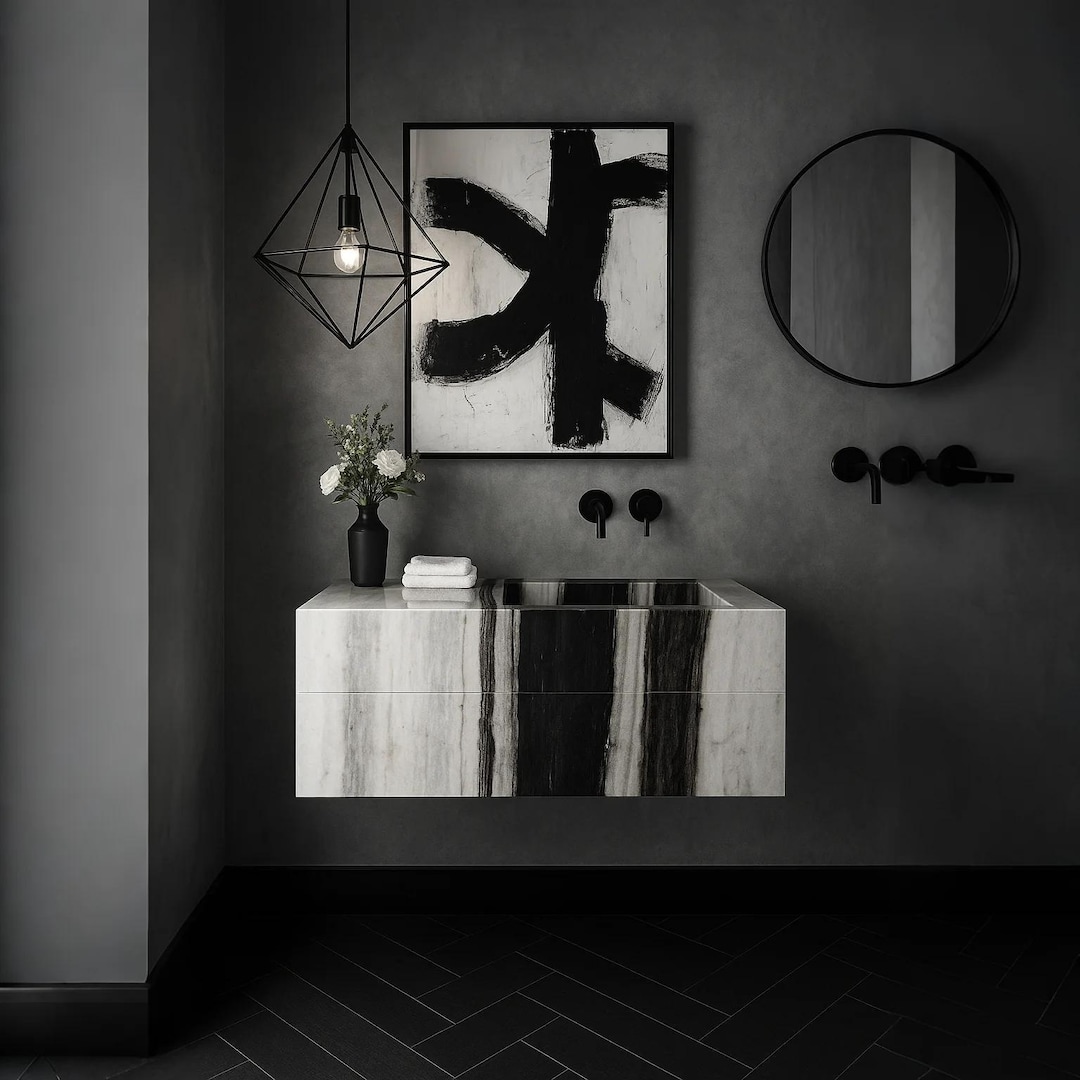 Panda White Marble Bathroom Vanity - Modern Chic - 35.43" - Etsy