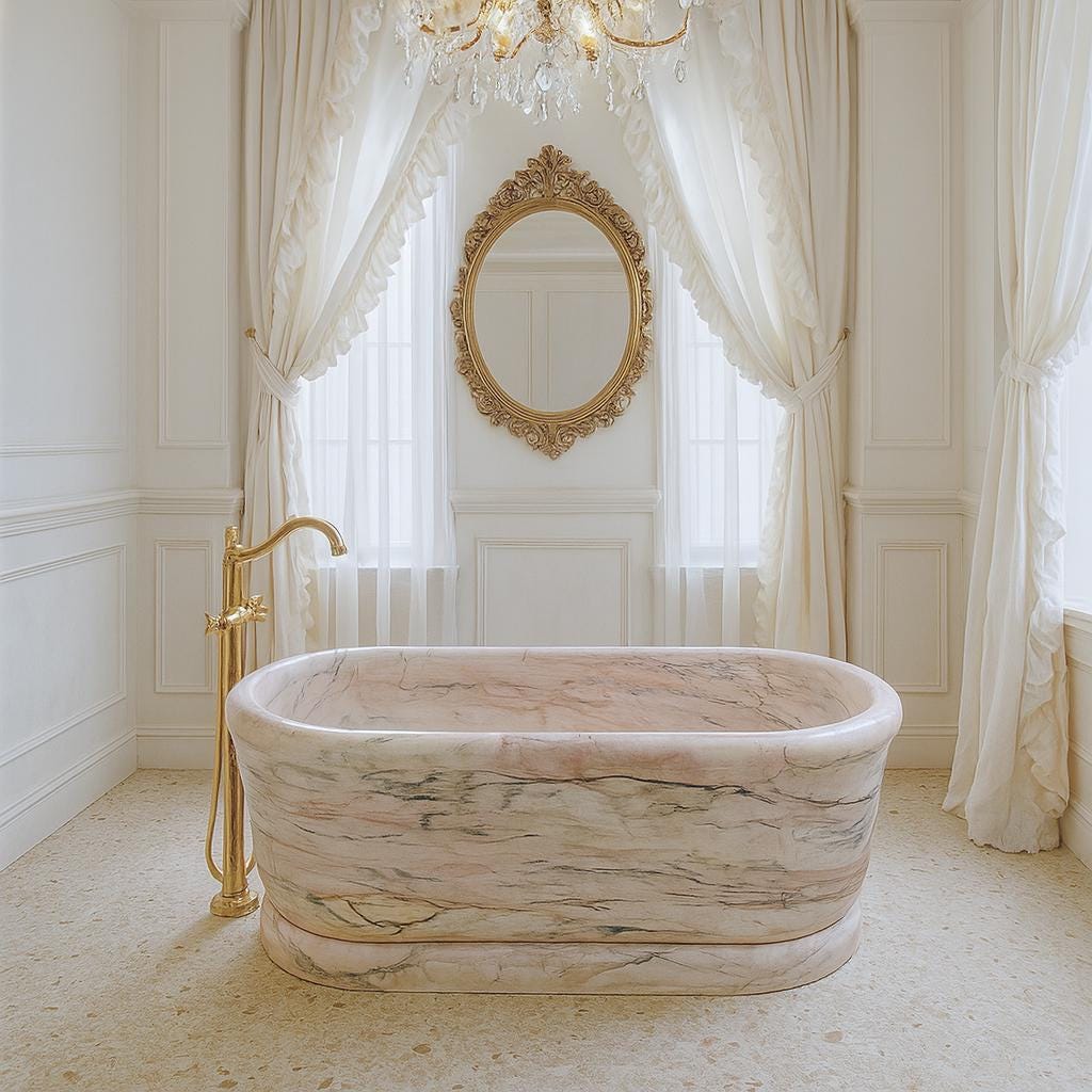 Calacatta Rosa Marble Bathtub: Contemporary Style, Pink Veining ...