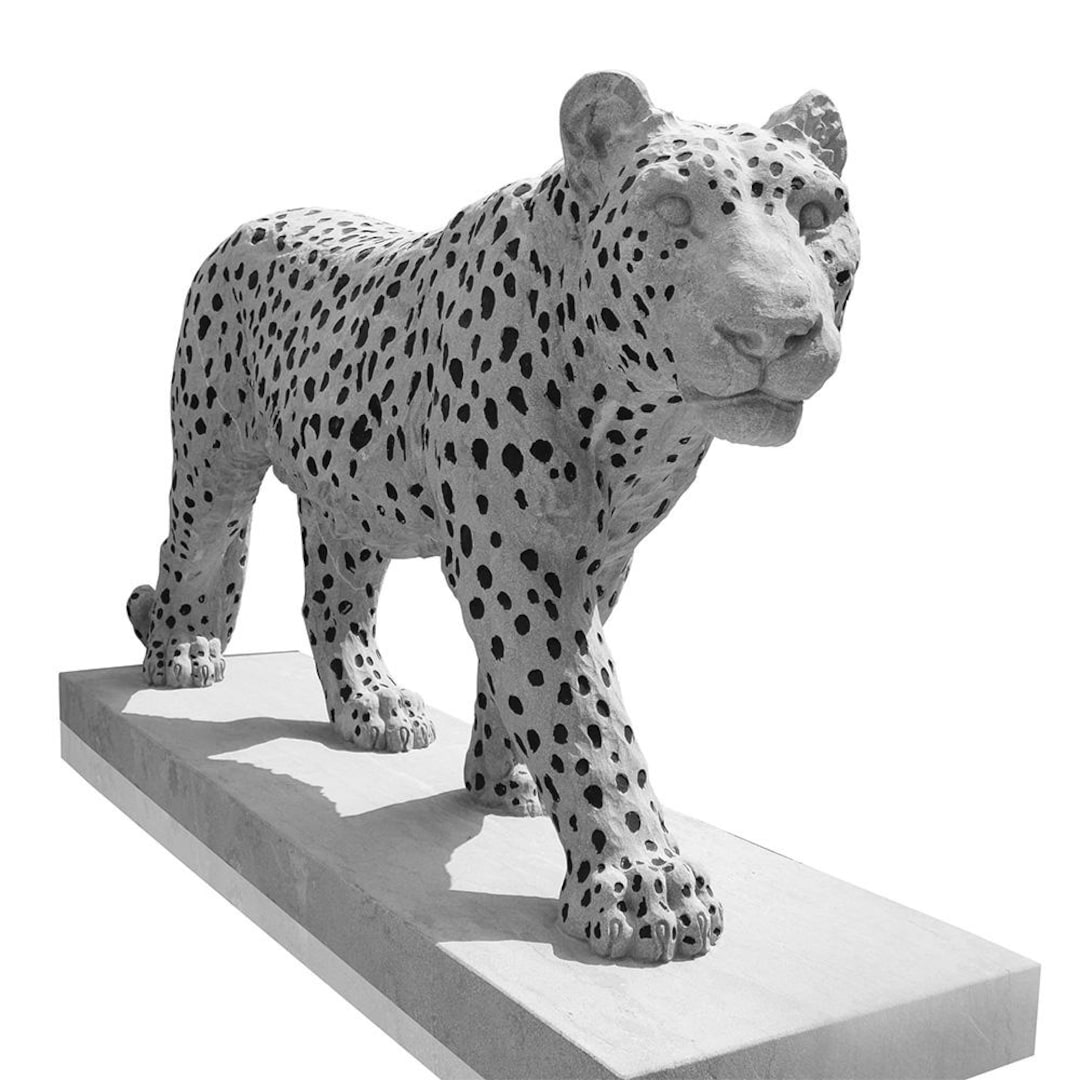 Hand-carved Life-size Leopard Sculpture in Dark Grey Limestone - Etsy