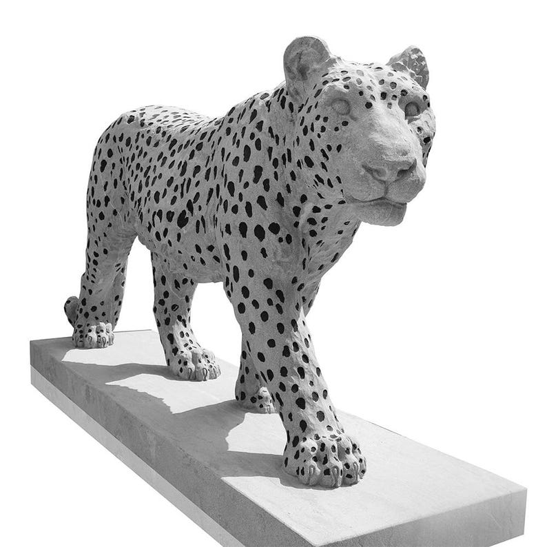 Hand-carved Life-size Leopard Sculpture in Dark Grey Limestone - Etsy