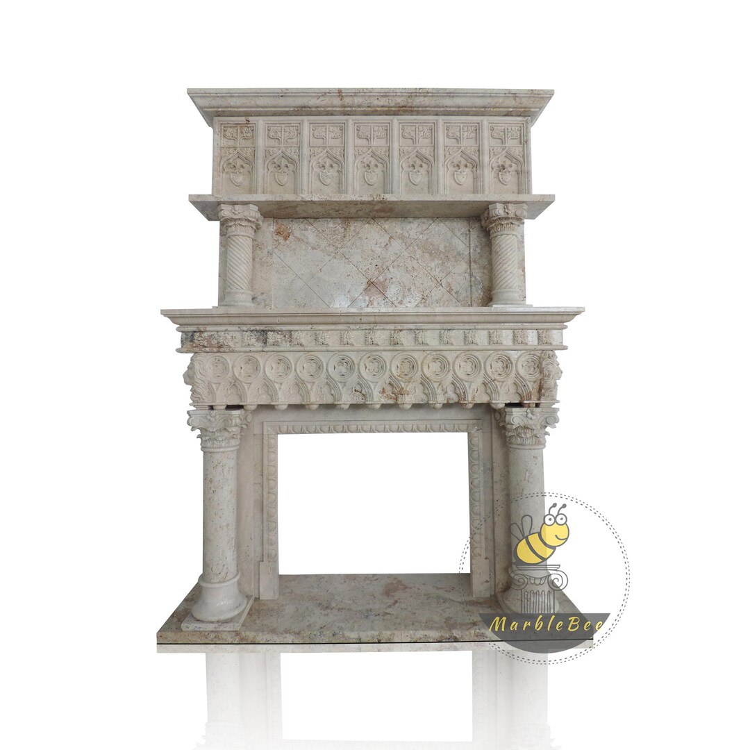 Elegant 10 Ft High Travertine Fireplace Surround With Column Decor - Etsy