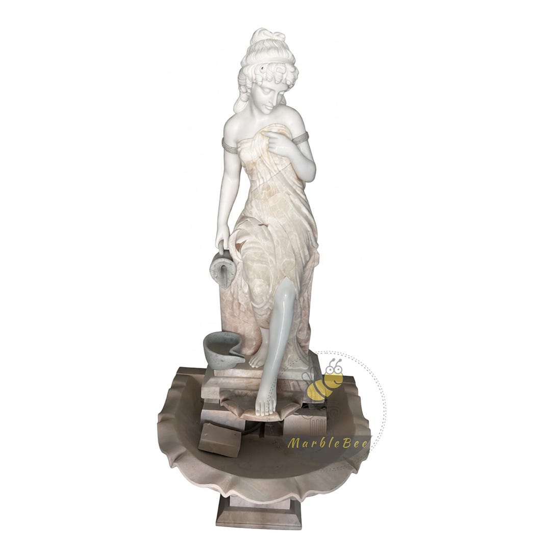 Garden Statue Water Feature Tricolor Marble Seated Lady Fountain - Etsy