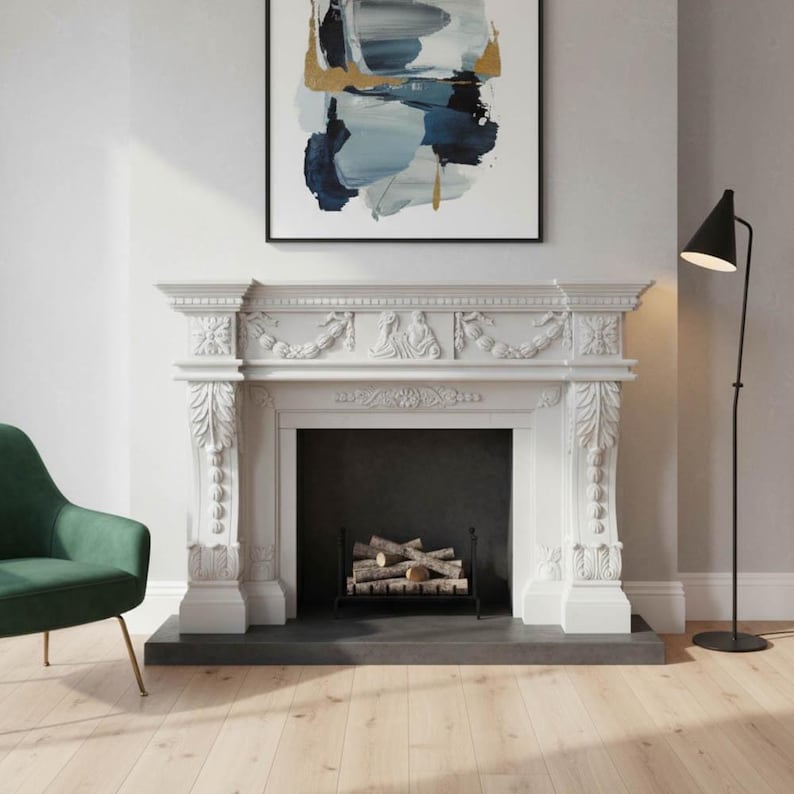 White Marble Fireplace Mantel | High-relief Architectural Style - Etsy