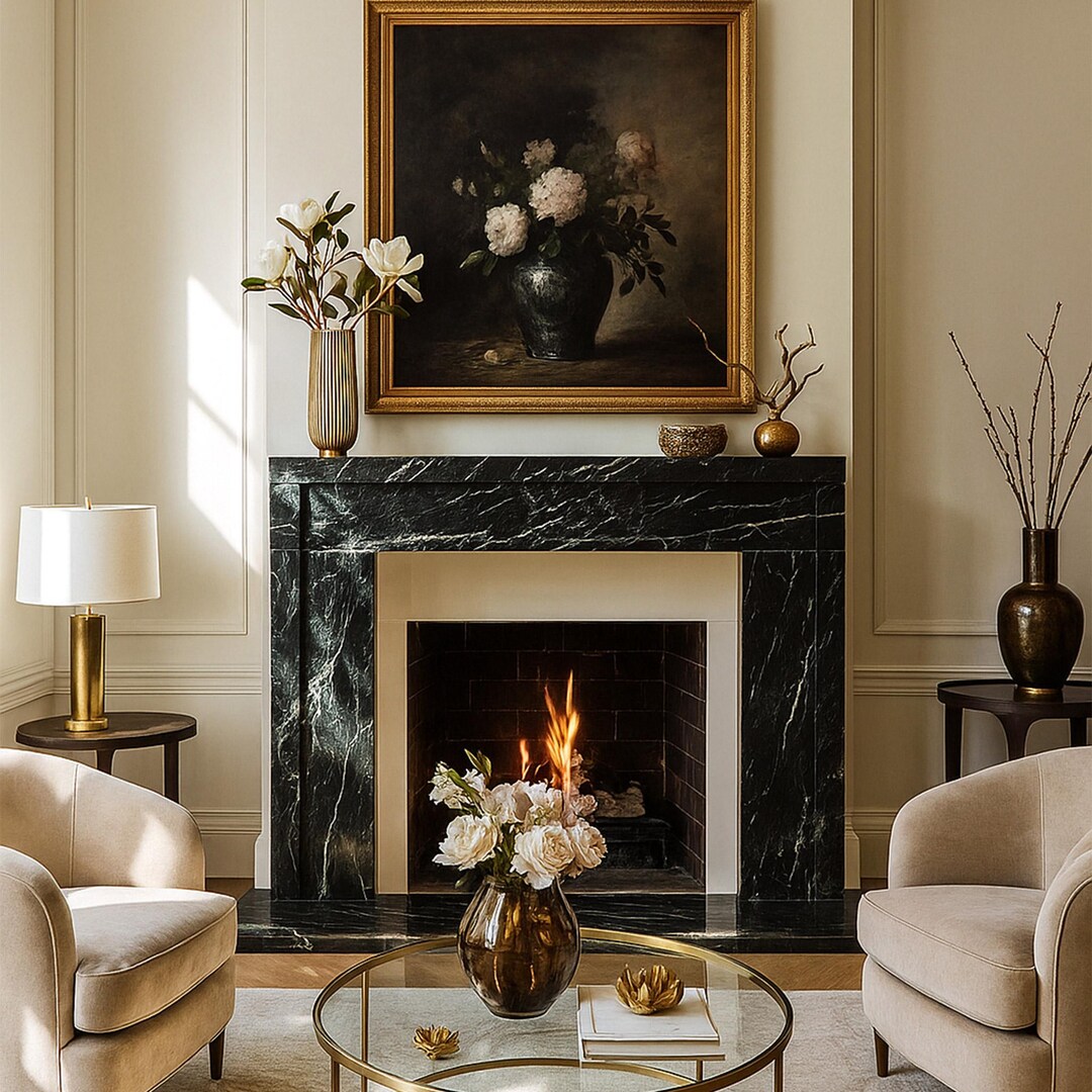 Black Marble Fireplace Abstract Design 45" Tall - Etsy