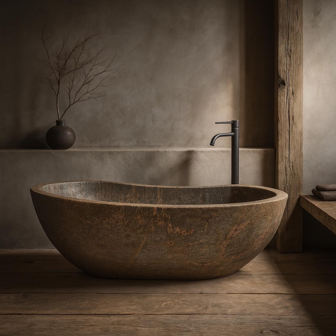 Tiger Skin Granite Bathtub: Oval Stone Tub, 169cm - Etsy