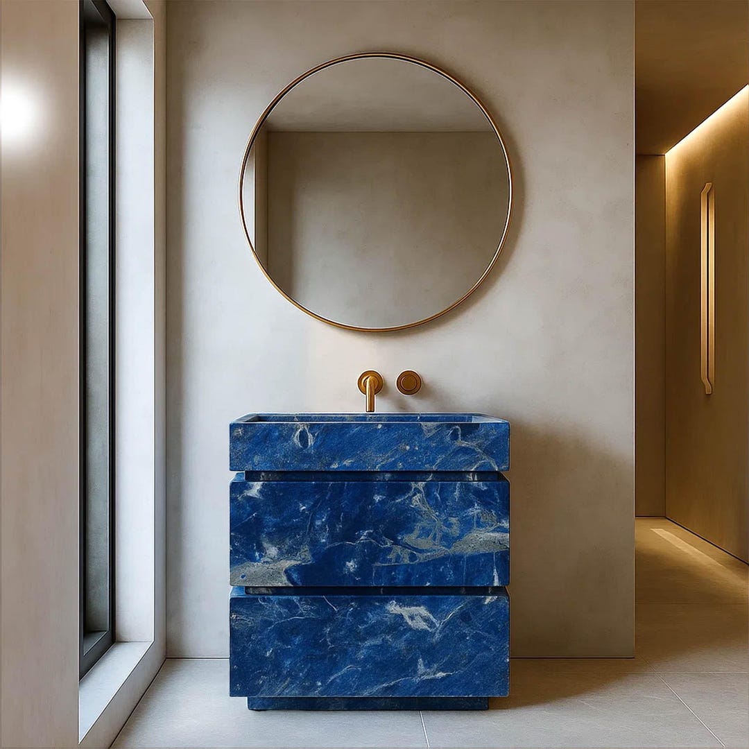 Dark Blue Marble Vanity Unit, Modern Bathroom Centerpiece - Etsy