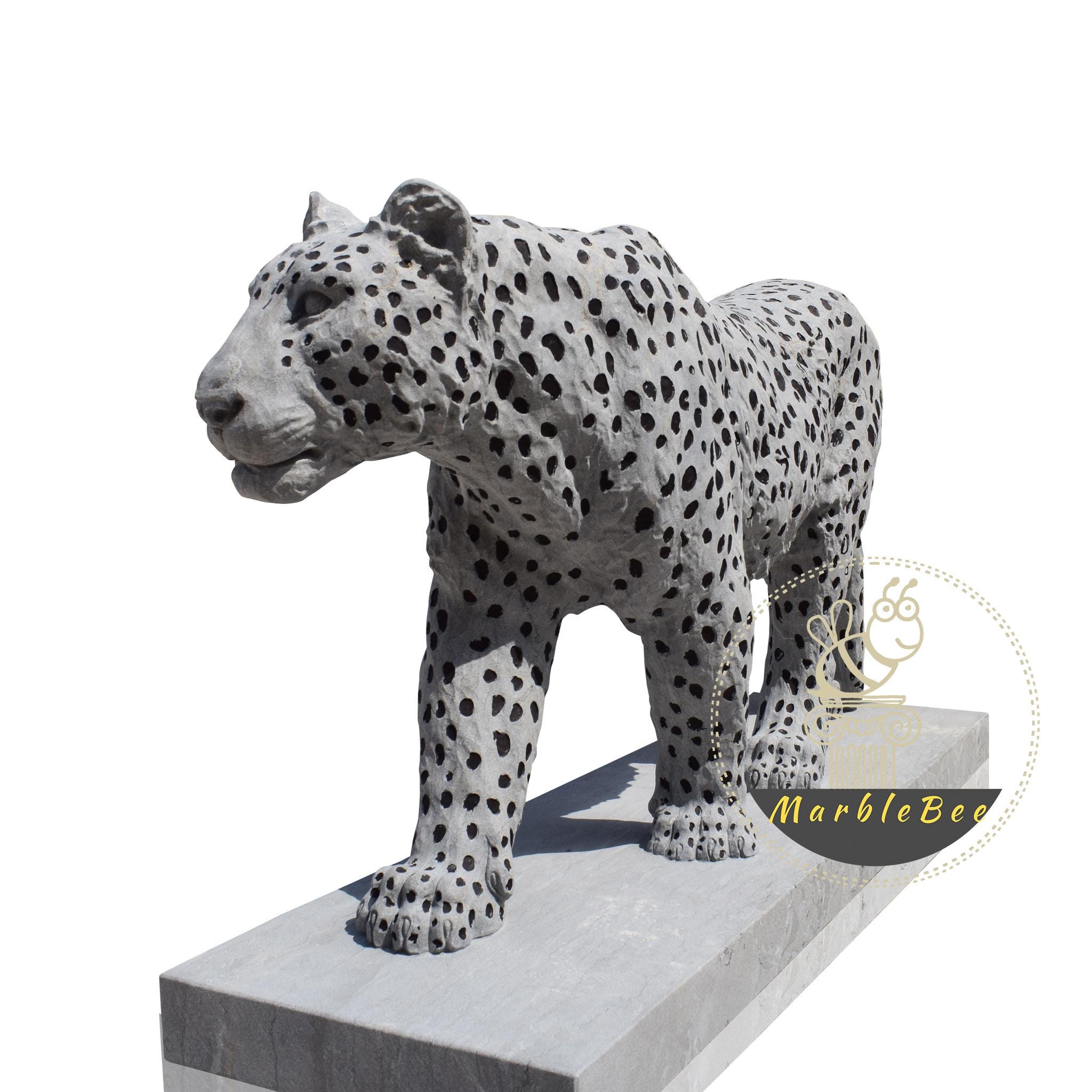 Hand-carved Life-size Leopard Sculpture in Dark Grey Limestone - Etsy