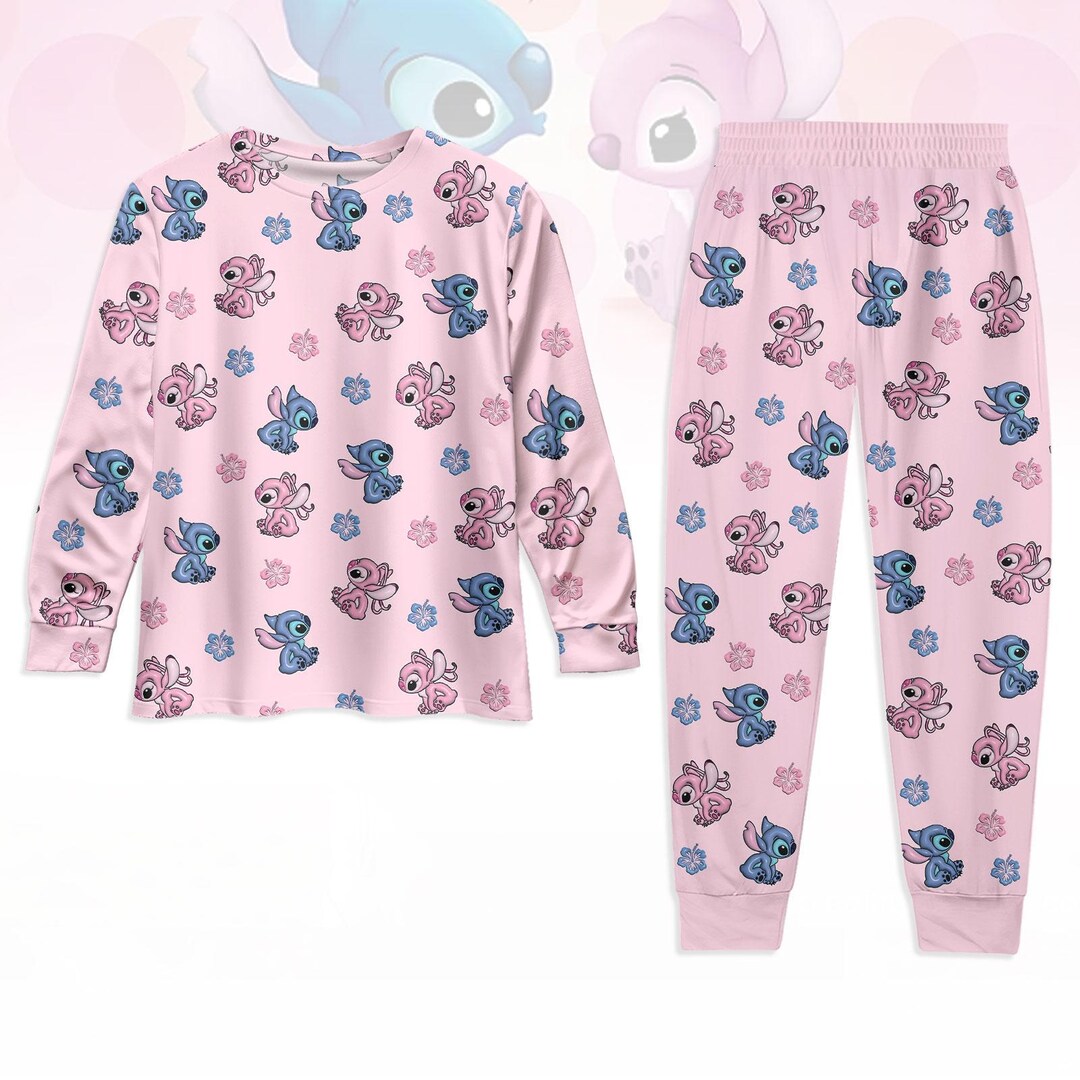 Stitch and Angel Pajamas Set, Disney Valentine Longsleeve Pajamas Set ...