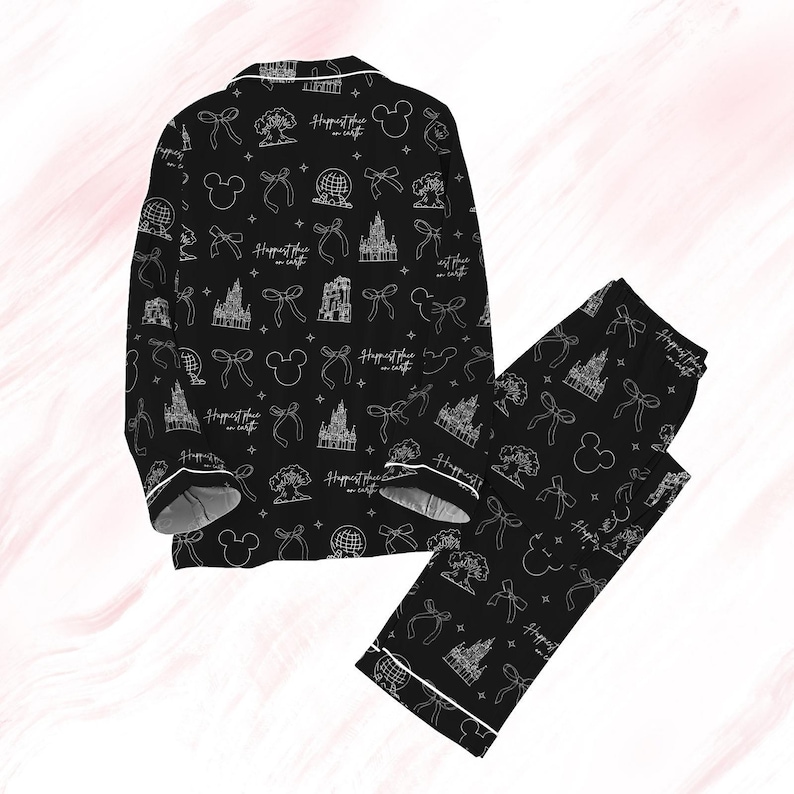 Happiest Place on Earth Pajamas Set, Disney Cute Bow Holiday Pajamas ...
