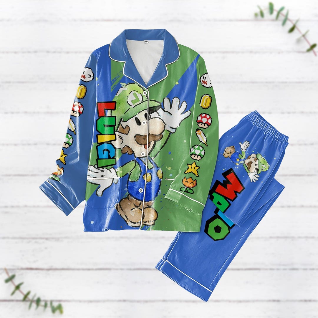 Cute Luigi Pajamas Set, Super Mario Shirt, Mario Matching Pajamas Set ...