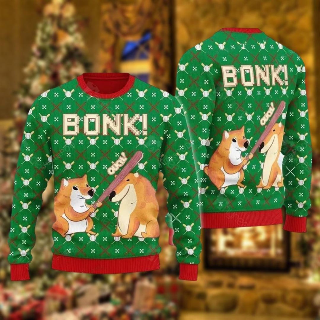Bonk Cheems Ugly Sweater, Funny Cheems Meme Christmas Sweater, Shiba ...