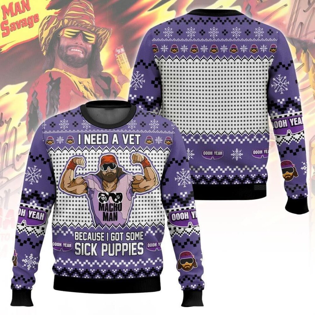 Macho Man Sick Puppies Ugly Sweater, the Cream of the Crop Ugly ...