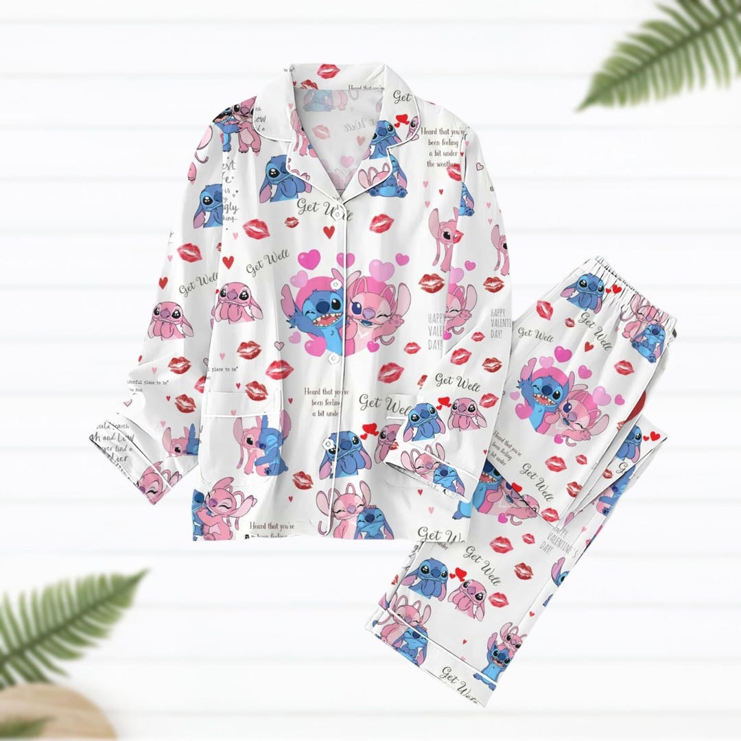 Stitch and Angel Pajamas Set, Disney Blue Dog Long Sleeve Pajamas ...