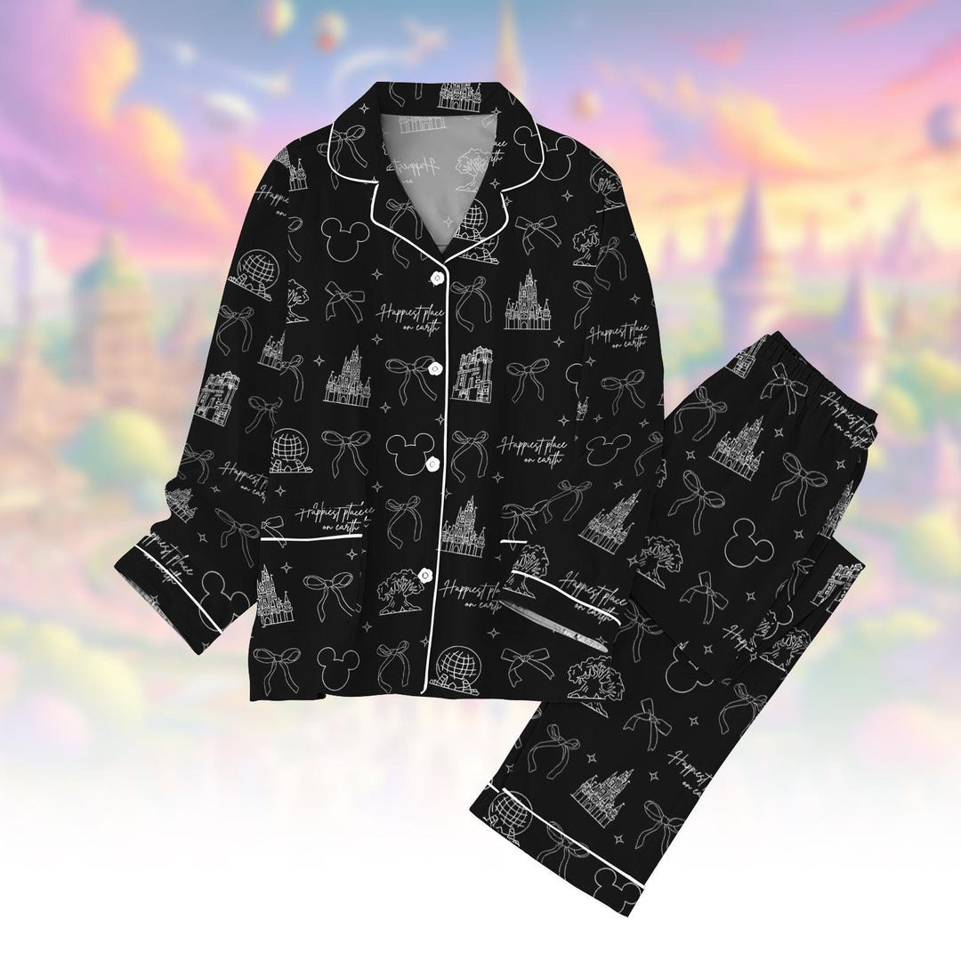 Happiest Place on Earth Pajamas Set, Disney Cute Bow Holiday Pajamas ...