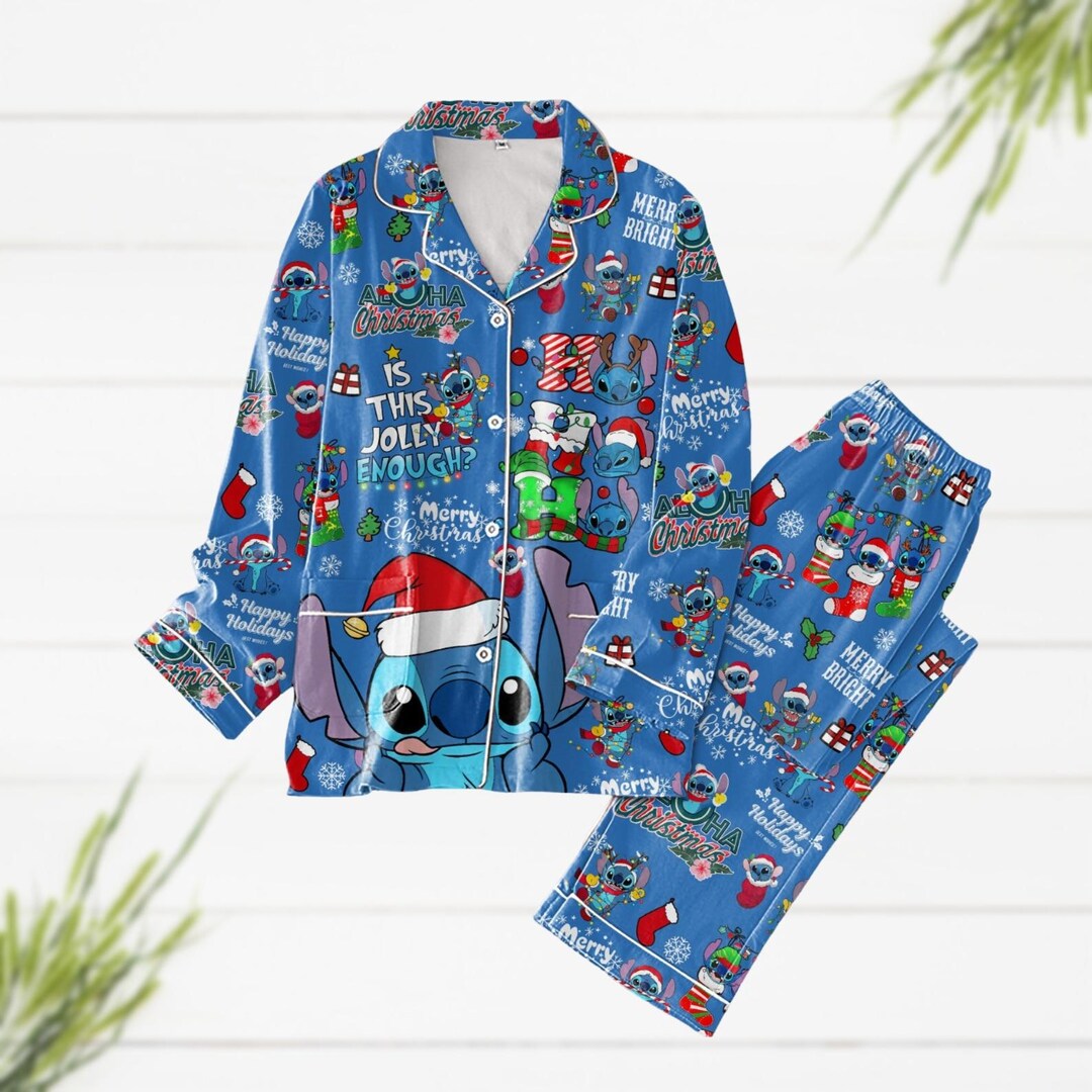 Stitch Christmas Disney Castle Pajamas Set, Lilo and Stitch Ho Ho Ho ...