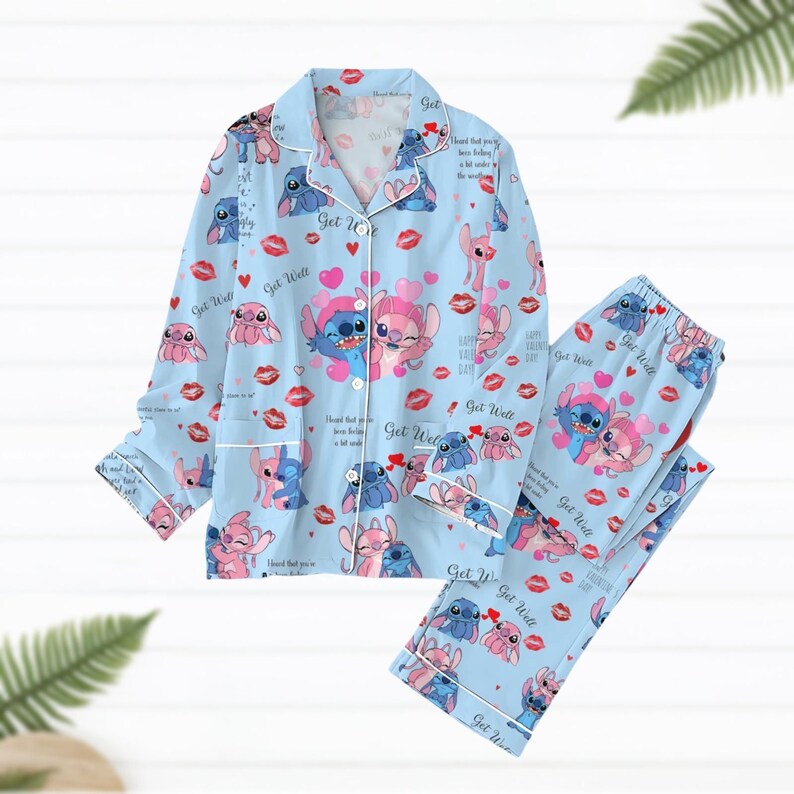 Stitch and Angel Pajamas Set, Disney Blue Dog Long Sleeve Pajamas ...