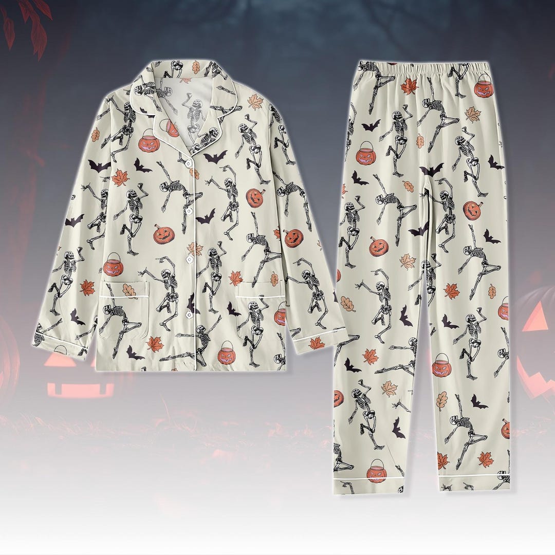 Halloween Dancing Skeleton Pajamas Set, Funny Skeleton Pajamas Family ...