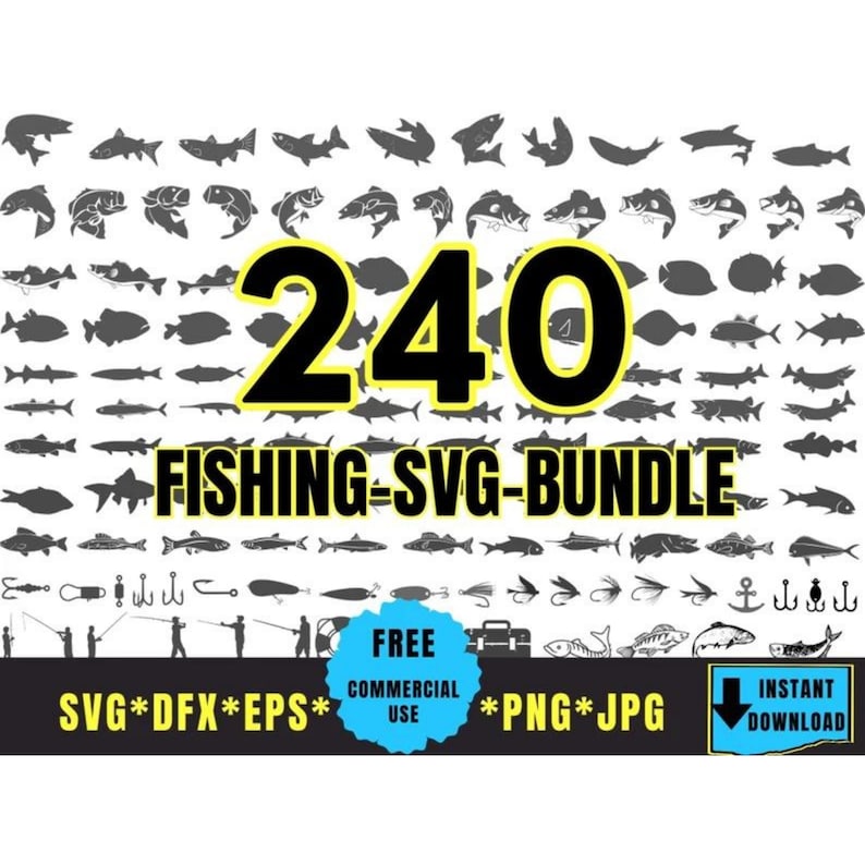 240-fish SVG Bundle Fish Silhouette & Clipart Fishing Cut Files for ...