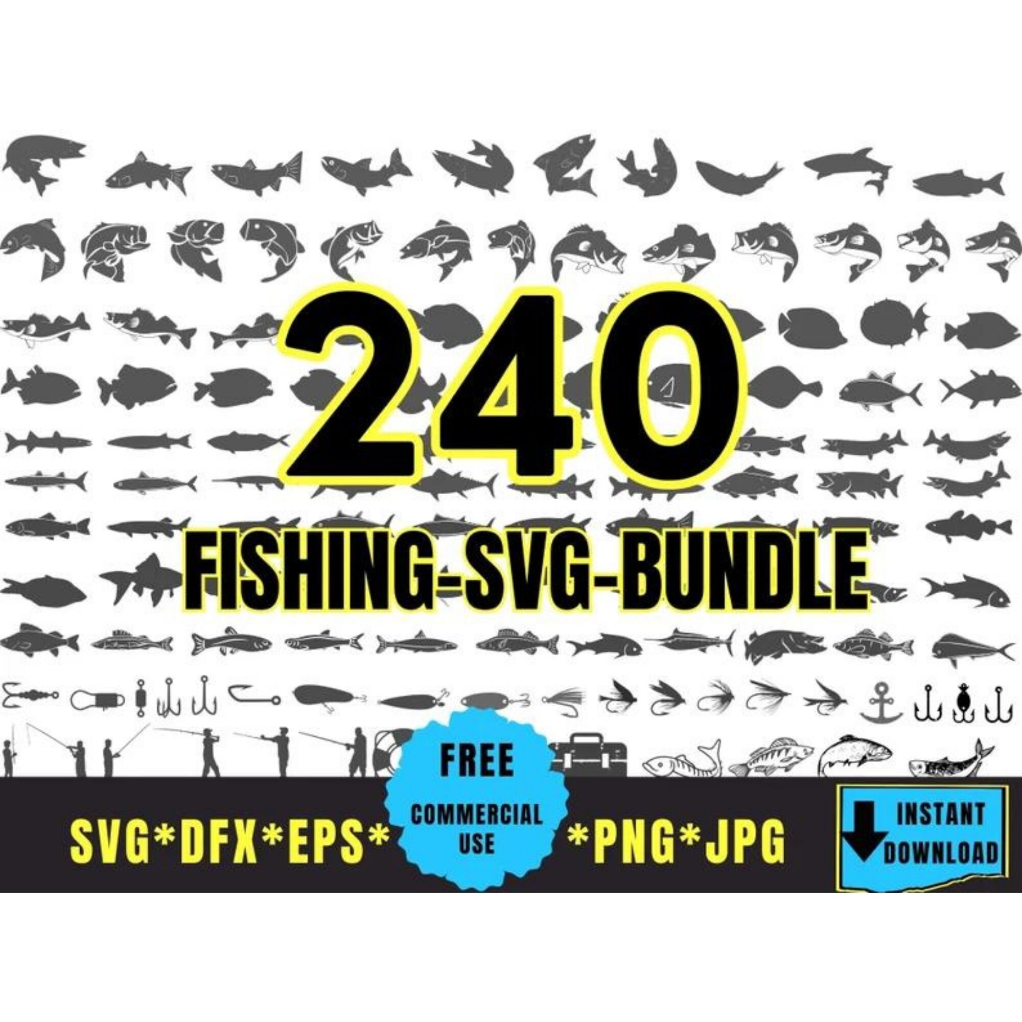 240-fish SVG Bundle - Fish Silhouette & Clipart - Fishing Cut Files for ...