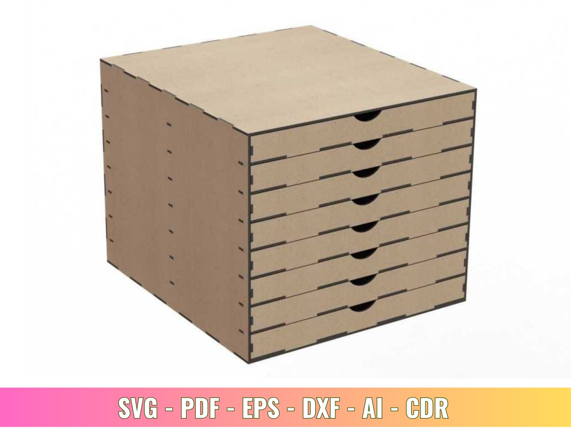 Laser-cut File Box With 8 Drawers - 3mm Wooden Desktop Organizer SVG ...