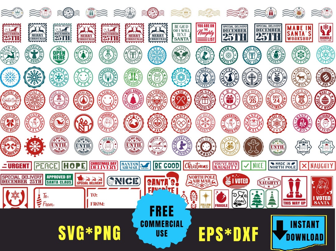 150 - Christmas Stamp Stickers Bundle PNG Graphic, Stickers, Holiday ...