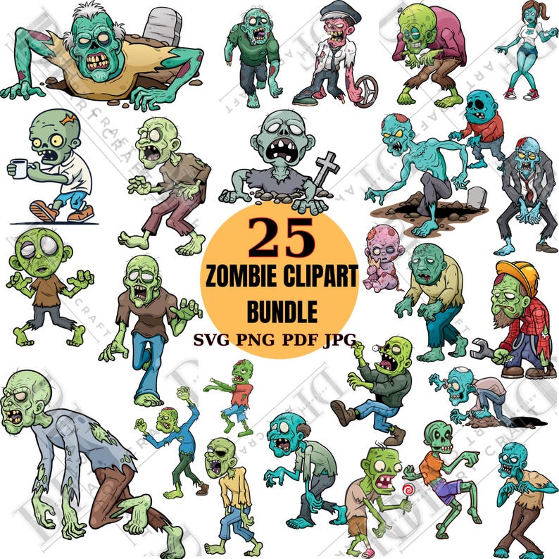 25 Zombie Clipart SVG Bundle + FREE Batch File Viewer |PNG, Jpg, Pdf ...