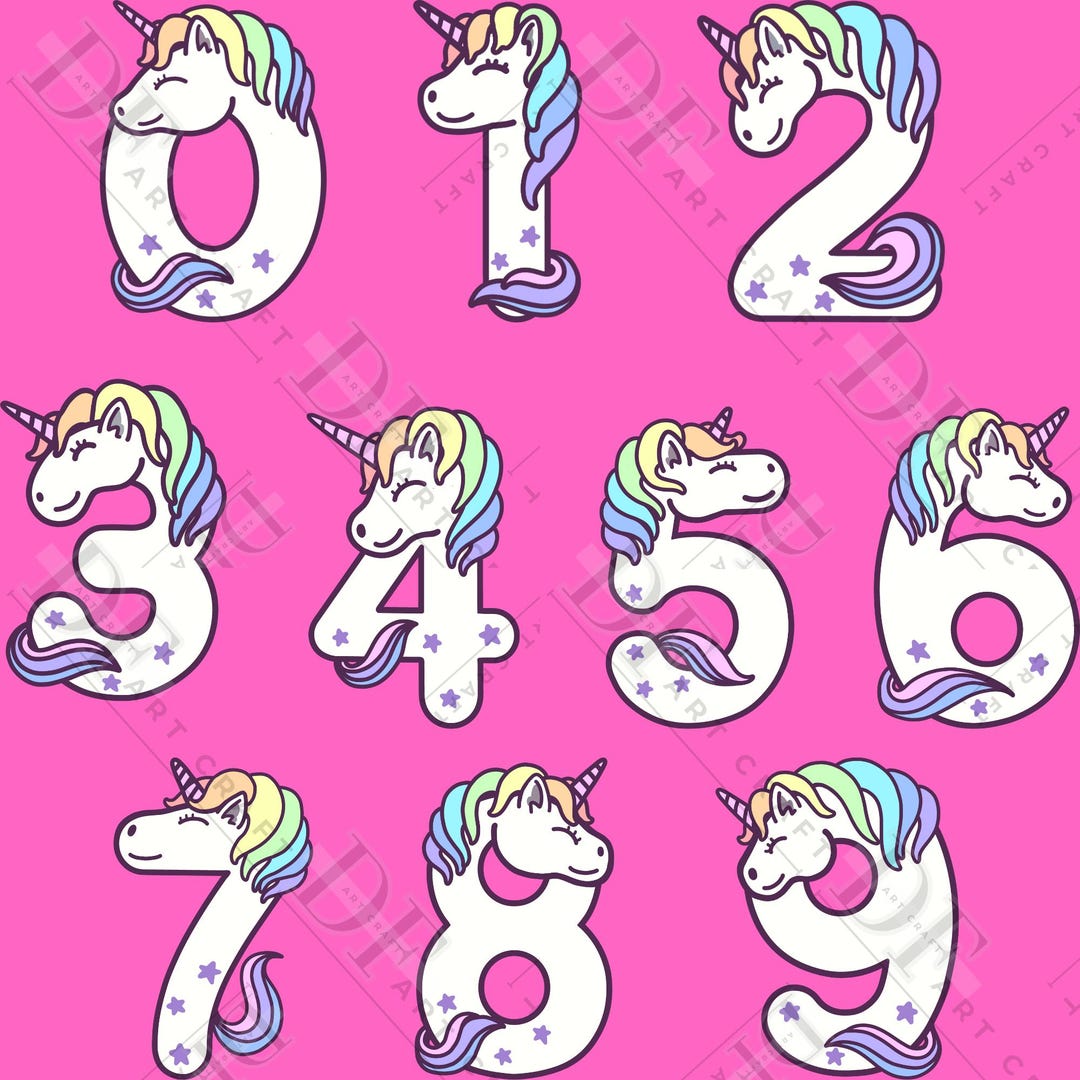Unicorn Number Clipart Bundle | Cute Rainbow Unicorn Numbers SVG PNG ...