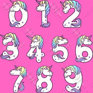 Unicorn Number Clipart Bundle | Cute Rainbow Unicorn Numbers SVG PNG ...
