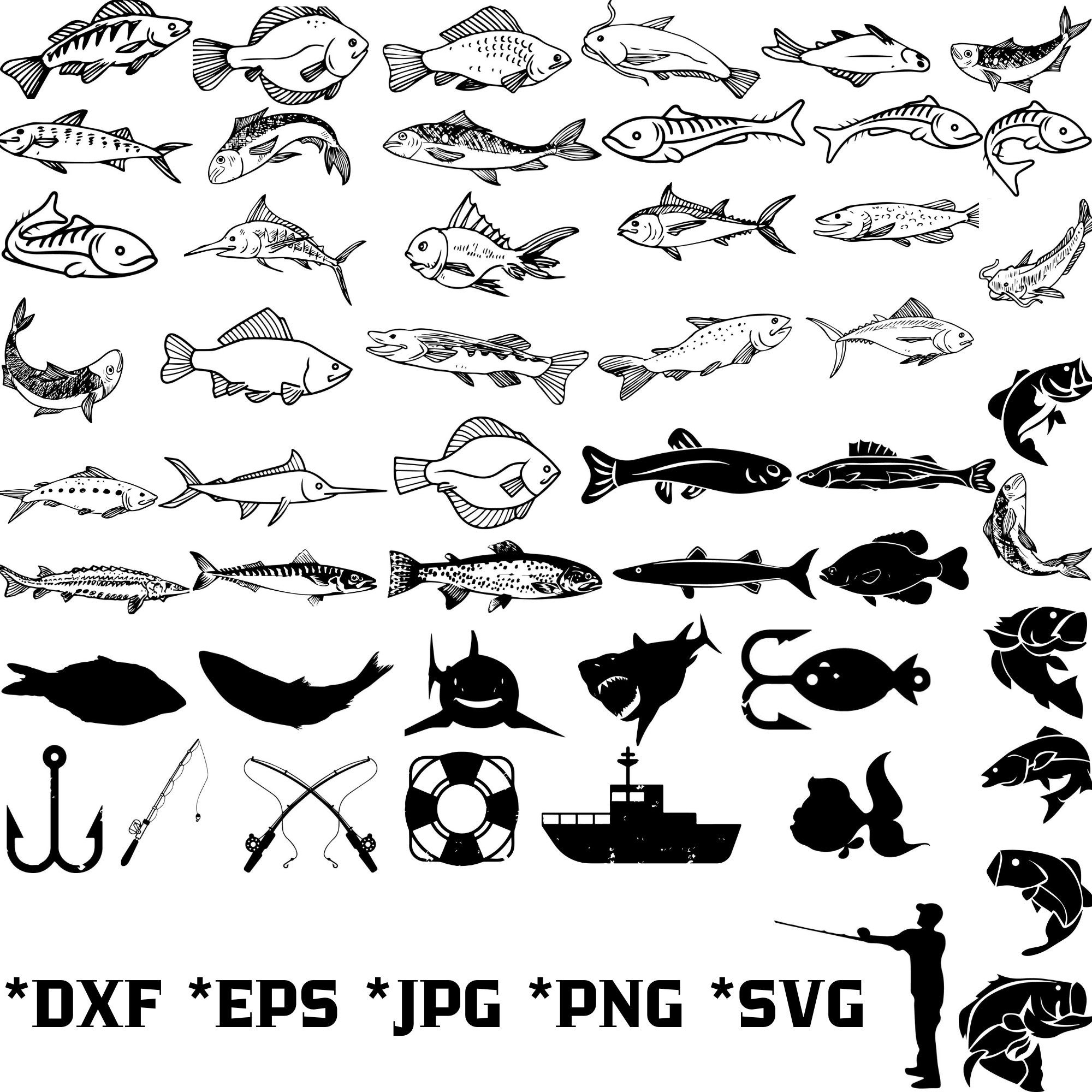240-fish SVG Bundle - Fish Silhouette & Clipart - Fishing Cut Files for ...