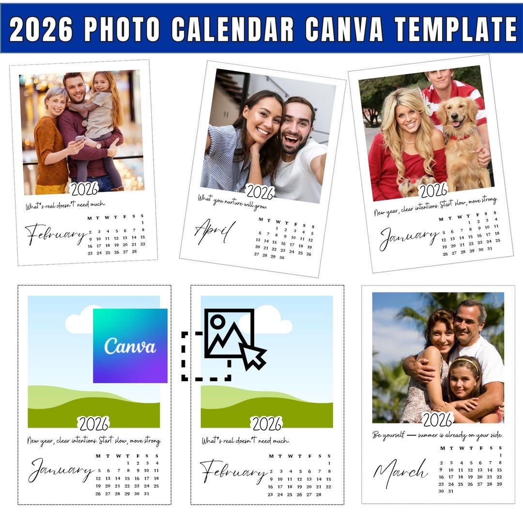 2026 Photo Calendar Canva Template | Printable Mini Photo Calendar ...