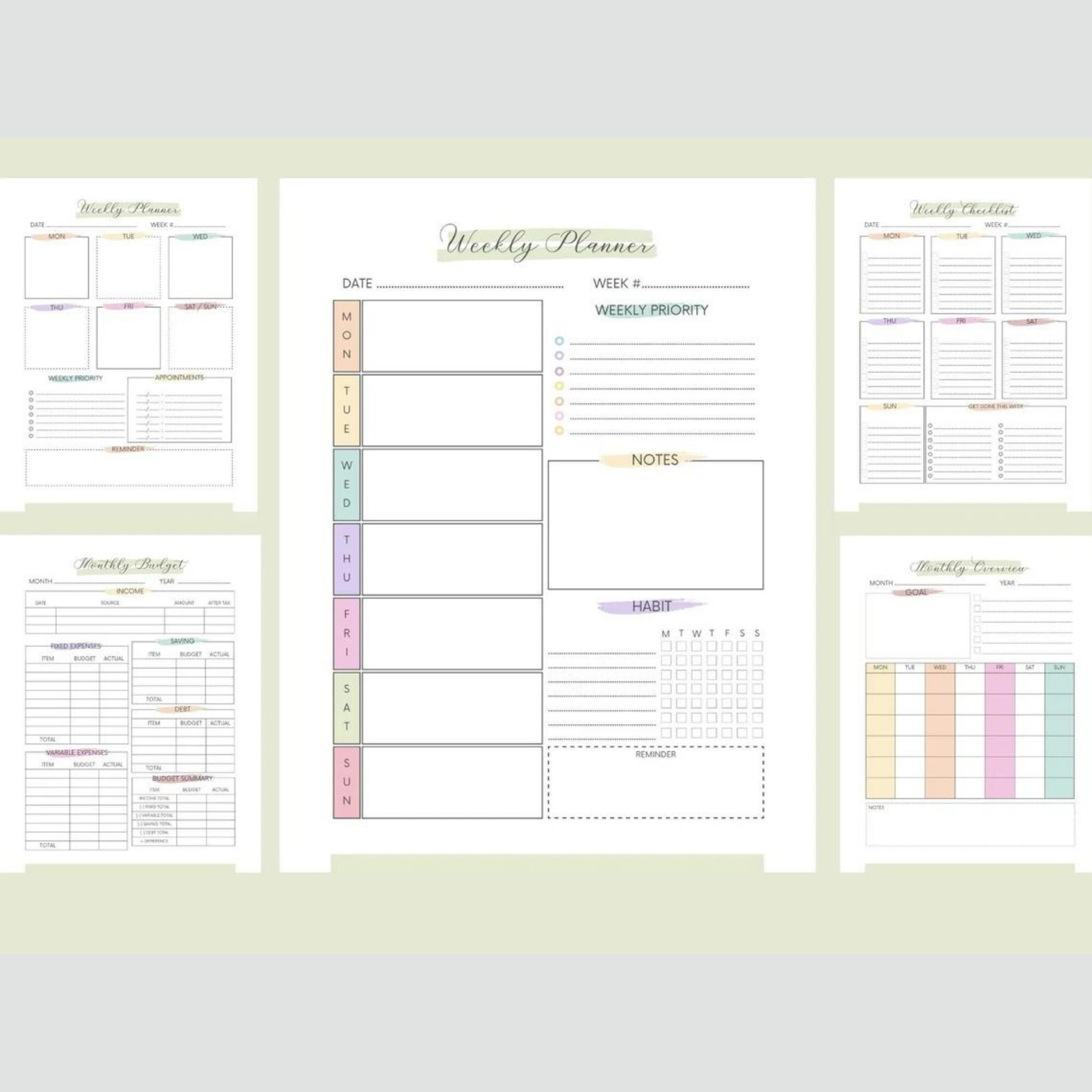 2024-2025 All-in-one Planner Templates Monthly & Weekly Planner Sheets ...