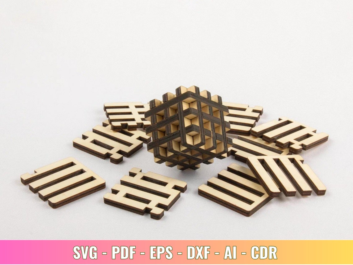 Laser-cut Cross Cube Puzzle Template - Nine-piece Box Puzzle Toy ...