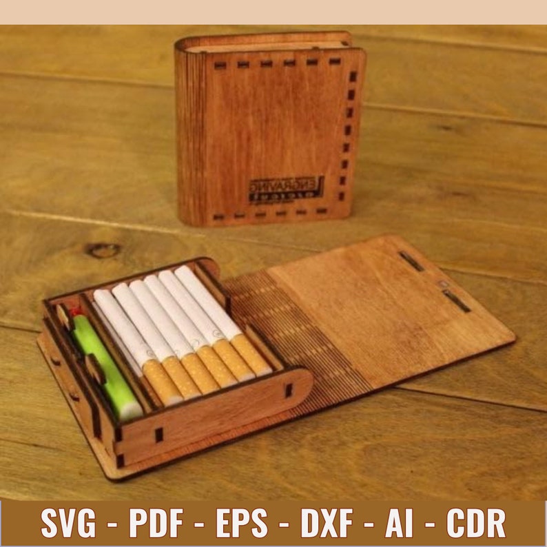 Laser Cut Wooden Cigarette Case SVG Template - Smoke Bank, Glowforge ...