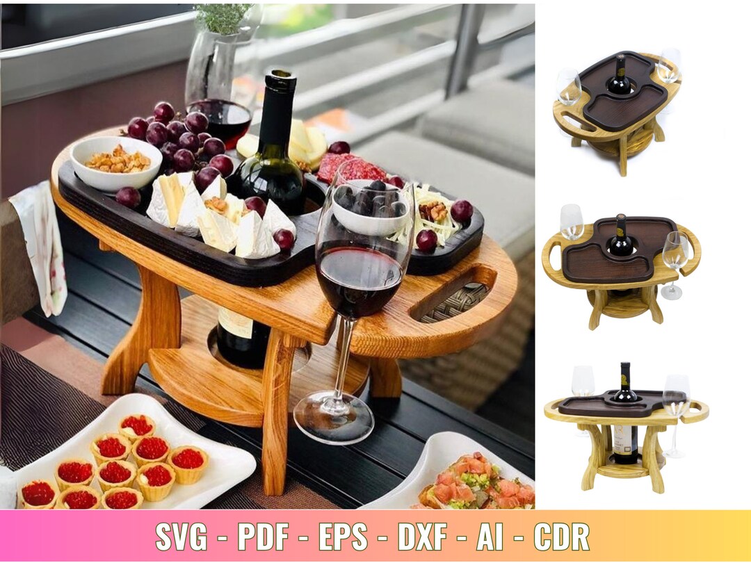 Laser Cut Digital File: Wooden Wine Table & Glass Holder - DIY Crafting ...