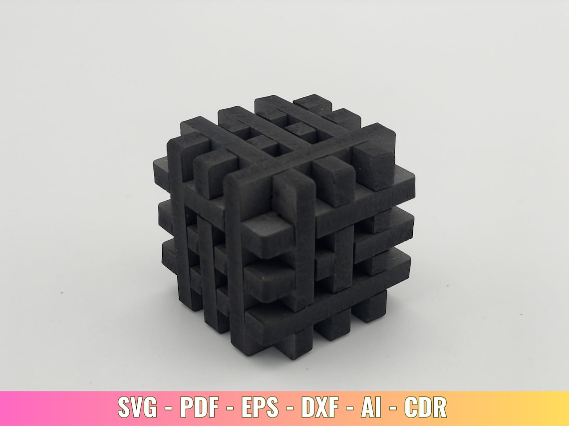 Laser-cut Cross Cube Puzzle Template - Nine-piece Box Puzzle Toy ...