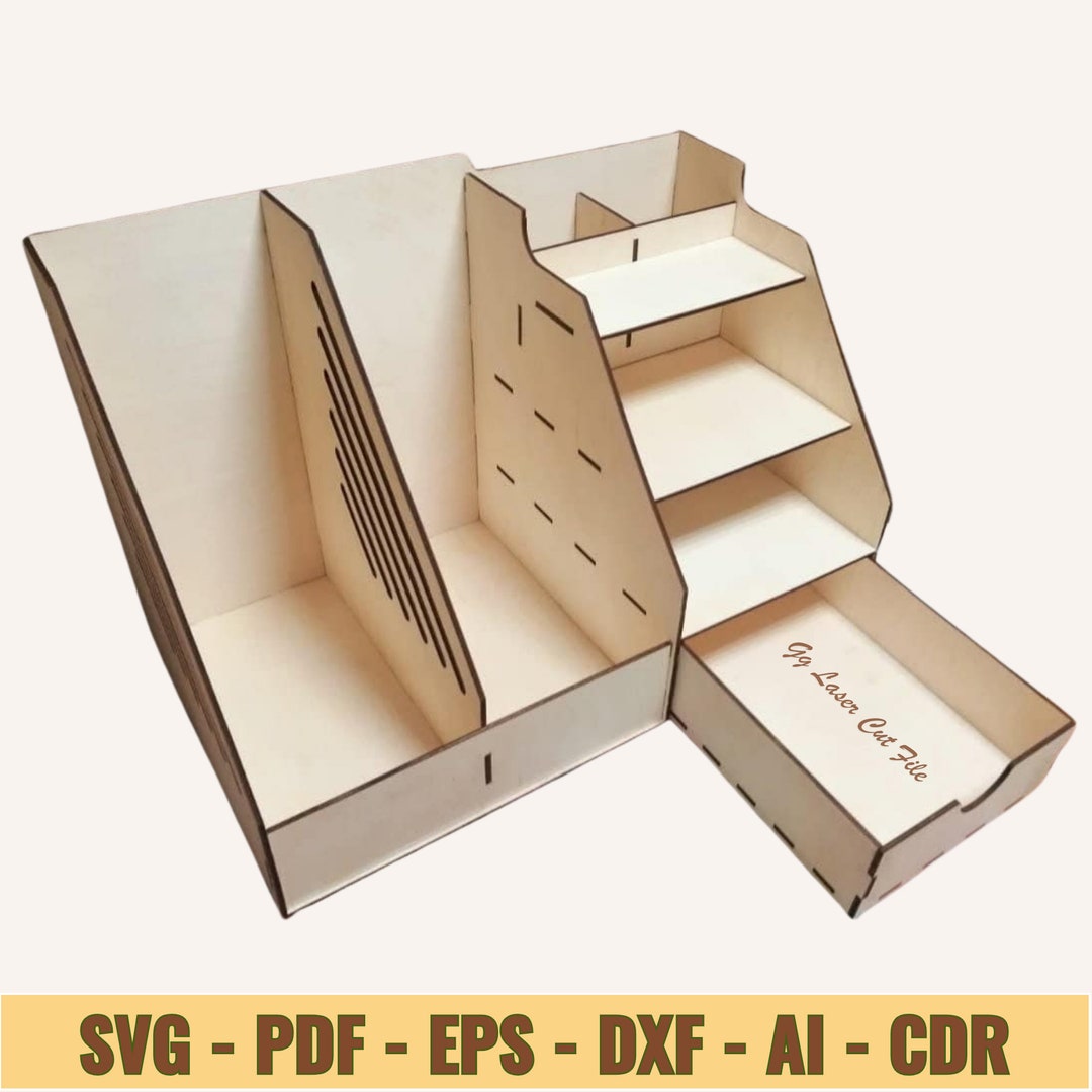 Wooden Desktop File Organizer SVG - A4 Paper Tray, Drawer, Magazine ...