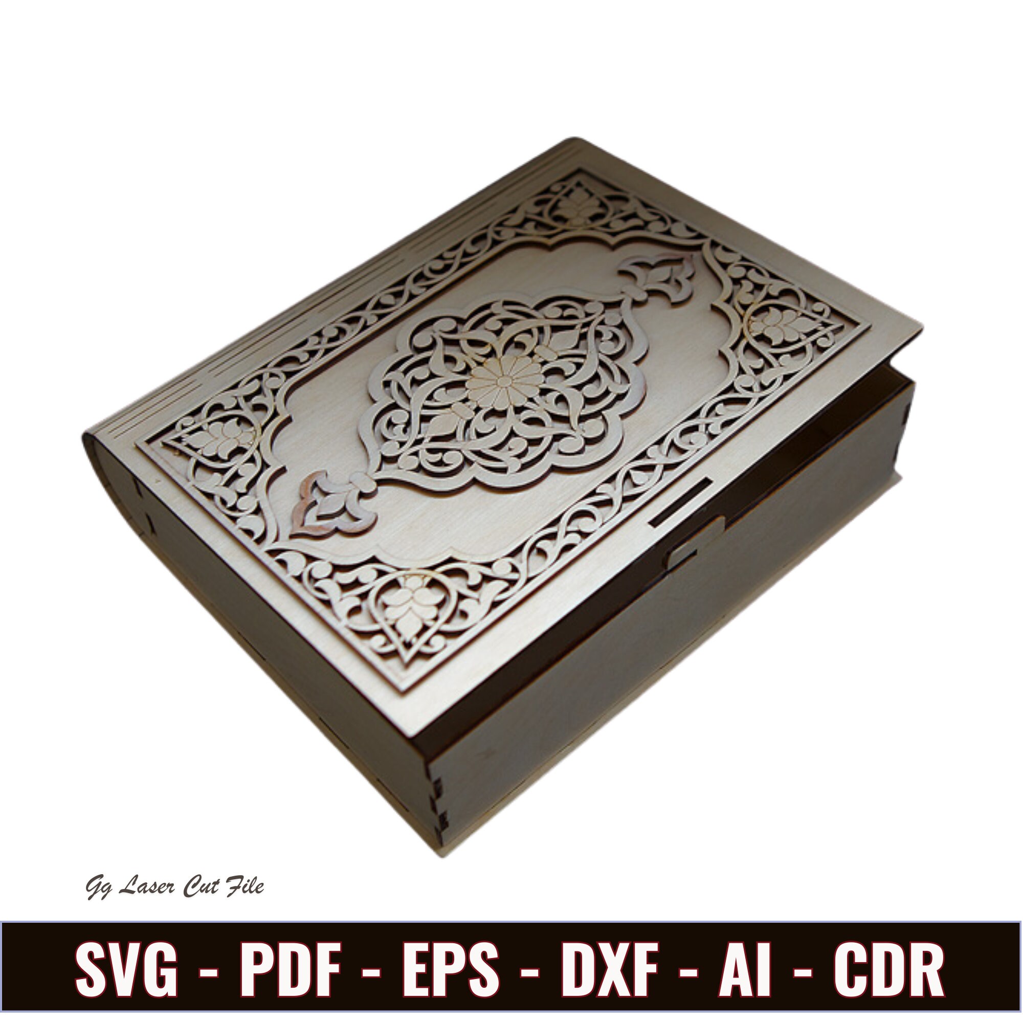 Laser Cut Wooden Quran Box SVG Decorative Flexbox Design 3mm Digital ...