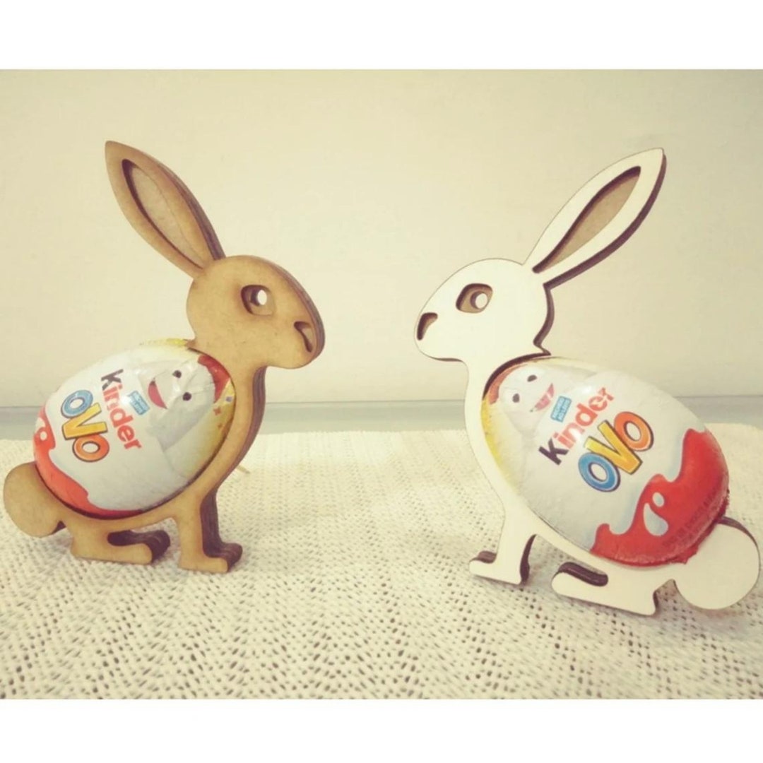 Easter Bunny Egg Holder SVG Template - Glowforge Rabbit Egg Stand - Kinder Egg Holder in MDF or ...