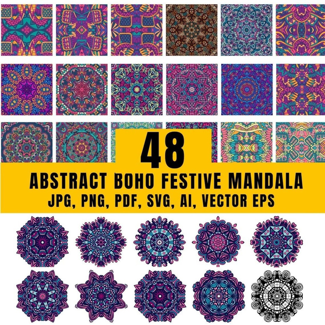 Boho Mandala Patterns - Printable Seamless Mandala - Digital Abstract ...